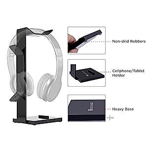 GeekDigg Headphone Stand Gaming Headset Holder for Desk Cable Organizer & Cellphone Stand for All Headphones Size Headphone Holder Set Gaming PC Accessories Gaming Station – Black
