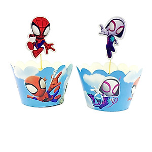 12pc Spidey Cupcake Topper and Cupcake Wrapper Picks Boy Children Spidey Party Decoration Kid's Birthday Spidey Party Decoration Supplies.