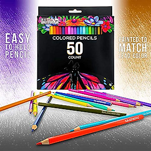 U.S. Art Supply 50 Piece Adult Coloring Book Artist Grade Colored Pencil Set - Vibrant Colors, Smooth Art Drawing, Sketching, Shading, Blending - Fun Activities for Kids, Students, Adults, Beginners