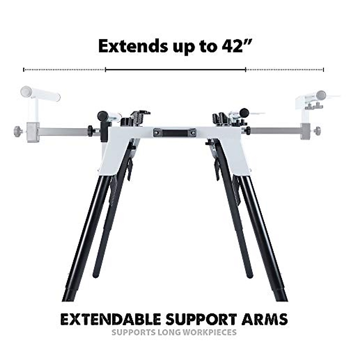 Evolution Power Tools 005-0002 Chop Saw Stand with Universal Fitting, Height Adjustable, 3M Extendable Arms & Supports Upto 225KG,Black/ Silver