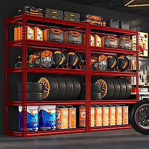 REIBII 72" Garage Shelving 2000 LBS Storage Shelves Heavy Duty Metal Shelving Units Rack Shelf for Garage Pantry,Kitchen, Basement,Red & Black