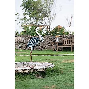 TERESA'S COLLECTIONS Garden Decor Blue Heron Sculptures Great Yard Decor, 33.8 Inch Metal Cranes Statues Decoy for Outdoor Outside Yard Art Patio Pond Pool Lawn Indoor Decorations