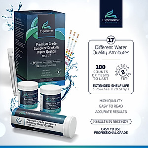 Lab Grade 17 in 1 Drinking Water Test Kit. Detect Multiple Water Chemical Contaminants and Coliform Bacteria in Water. 100 Test Strips + 2 Bacteria Tests. FSA - HSA Reimbursement Eligible