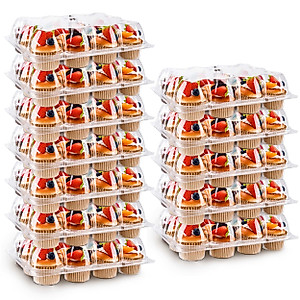 NPLUX 12 Count Cupcake Containers 12 Pack Cupcake Holders with Detachable Tall Dome Lids Clear Plastic Stackable Cupcake Boxes for 144 Cupcakes, BPA Free, Standard Size