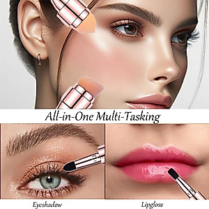 Bling Toman 4 in 1 Makeup Brush, Eyeshadow Eye Lip Face Concealing Blush Foundation Brush All in One Retractable Travel Size Makeup Brush Set (rose gold brush)