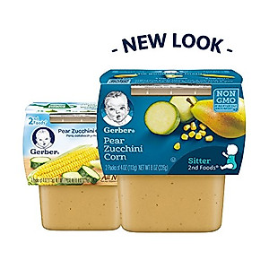 Gerber 2nd Foods Pear Zucchini Corn, 4 oz Tubs, 2 Count (Pack of 8)