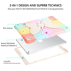 GUAGUA Compatible for iPad Air 2 Case for Kids, iPad 6th/5th Generation Case 2018/2017, iPad Pro 9.7 Case Kickstand Cover 2 in 1 Rugged Shockproof Anti-Scratch Tablet Case with Pen Holder, Colorful