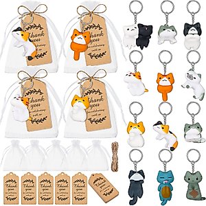 36 Pcs Cat Keychains Party Favors Birthday Supplies Baby Shower Return Gifts Kitten Cat Hanging Keychains with Organza Bags Thank You Kraft Tags for Kids Cat Theme Party Birthday