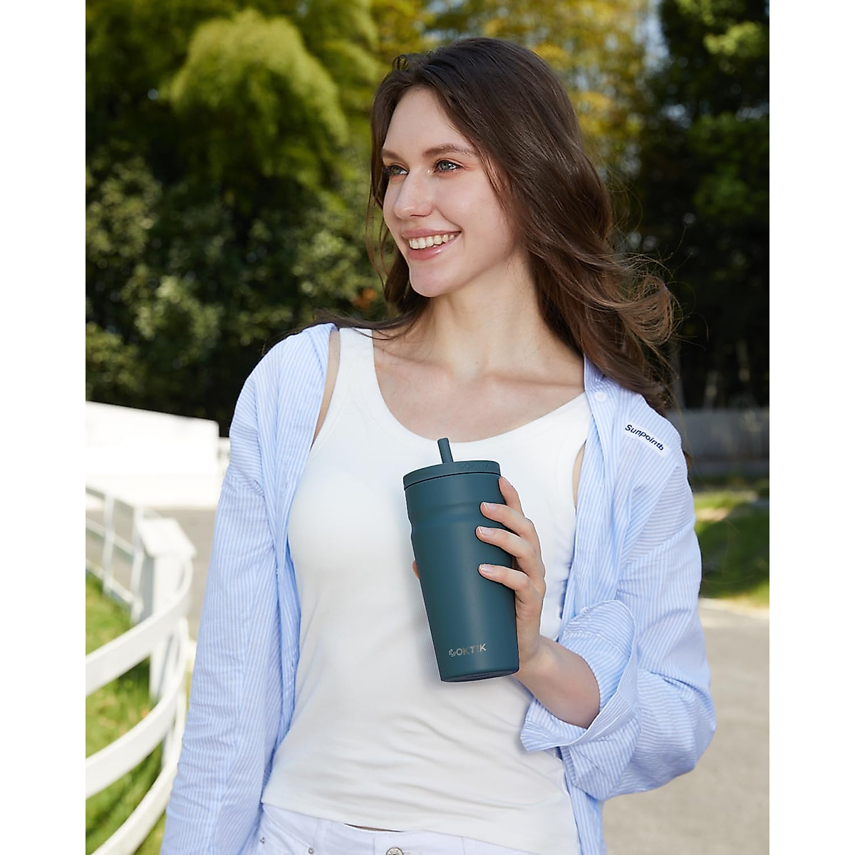 COKTIK 20oz Insulated Tumbler with Lid and Straw 2 Lids (Straw/Flip) Iced Coffee Cup Reusable Stainless Steel Travel Mug Water Bottle Cupholder Friendly for Women Men Her Him (Twilight Fog)