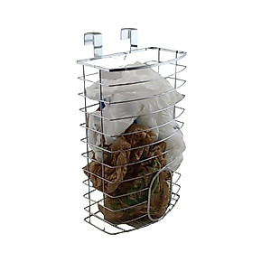 Dependable Industries Over the Cabinet Grocery Bag Holder Dispenser Basket Garbage Bag Rack Kitchen Storage Chrome