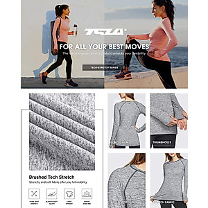 TSLA Women's Long Sleeve Shirts, Lightweight Crewneck Yoga Workout Tops, Athletic Sports Performance Running T-Shirts, Stretch Crew Spacedye Dusty Rose, X-Large