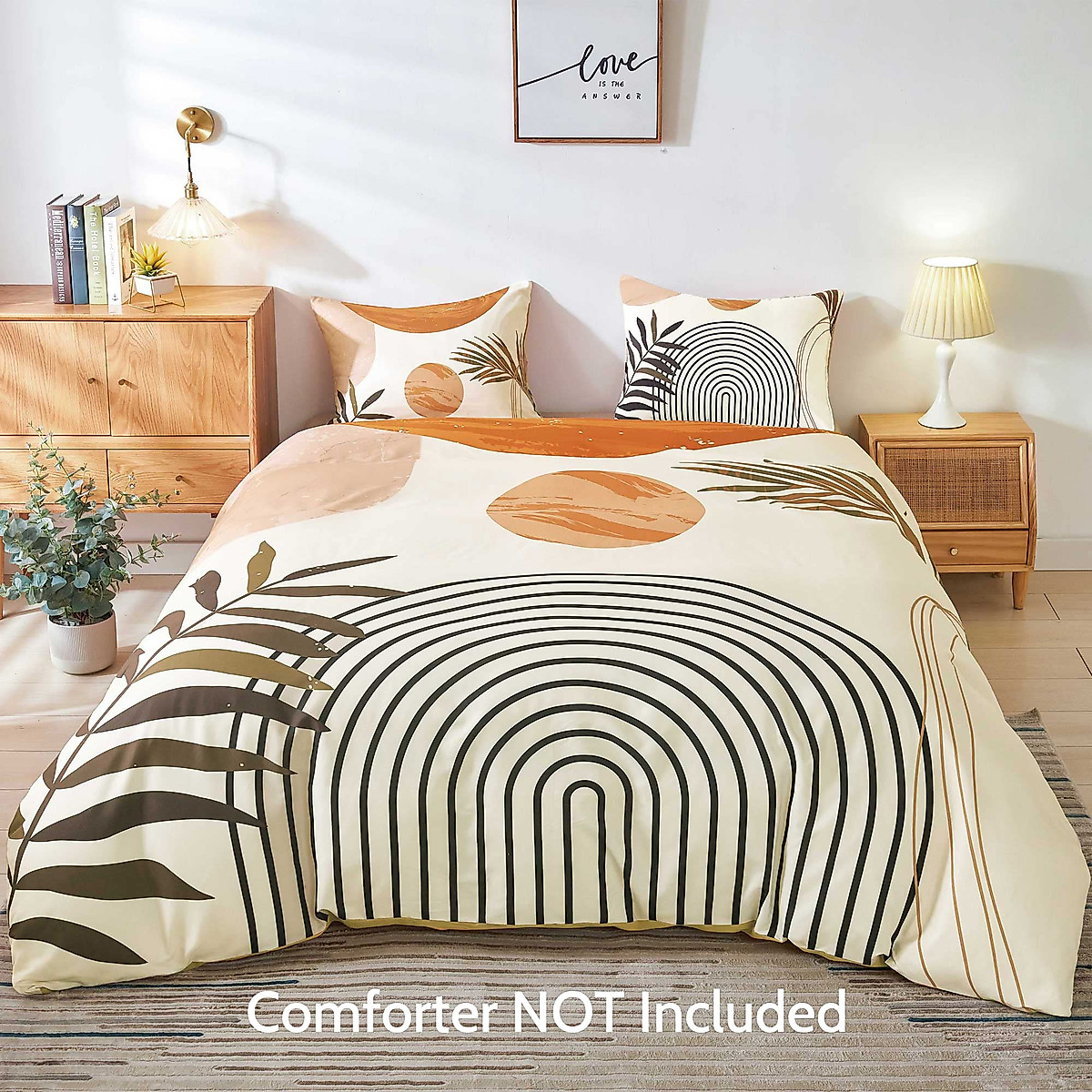 Hilioens Duvet Cover King Abstract Arch Sun Beige Modern Mid Century Boho Bedding Sets for All Seasons, 3 Pieces Home Bedroom Decorations Soft Microfiber