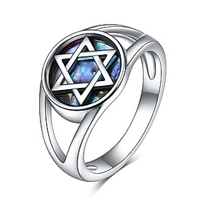 TIGER RIDER David's Star Band Ring 925 Sterling Silver Star of David Ring in Abalone Shell US7