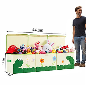 BOOHIT Extra Large Toy Box for Kids, Collapsible Toddler Toy Organizer Storage, Child Waterproof Toy Chest for Boys Girl with Lids, Toy Kid Storage Bin for Nursery(Green Caterpillar)