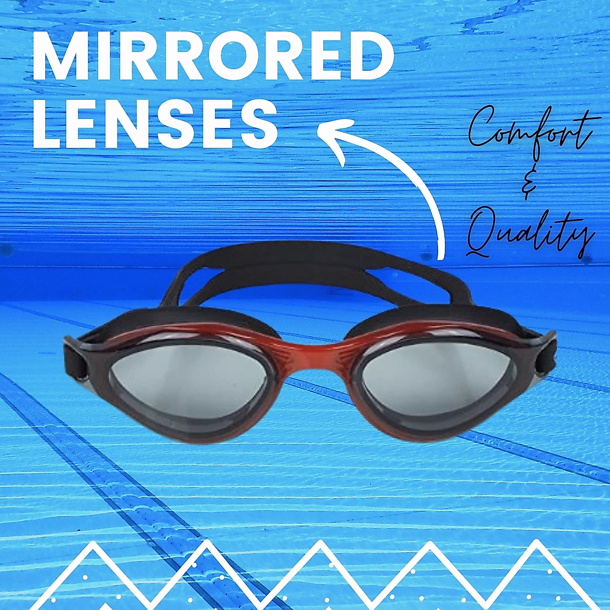 Splaqua Swim Goggles for Men and Women - Adjustable Straps, Silicone Eye Seal, UV Protection and Anti Fog Lenses Swimming Goggle - Red and Black