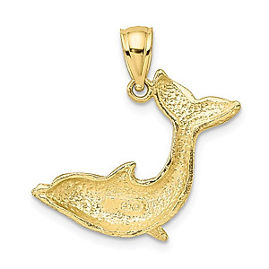 Solid 10k Yellow Gold Textured Dolphin Jumping Charm Pendant