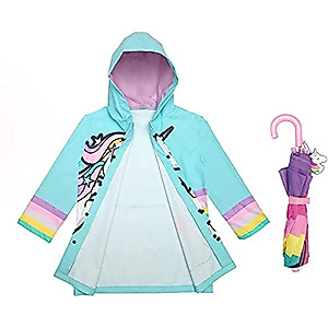 Girls Rain Jacket & Kids Umbrella Set - Toddler Umbrellas for Rain - Kids Raincoat for Boys and Girls Rain Coat for 5-7 (Unicorn Design)