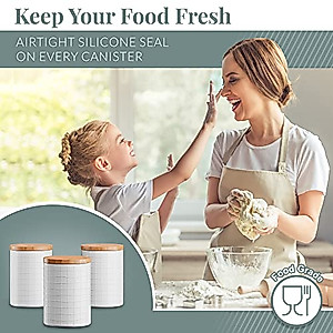 Barnyard Designs White Canister Sets for Kitchen Counter Vintage Kitchen Canisters, Country Rustic Farmhouse Decor for the Kitchen, Coffee Tea Sugar Farmhouse Kitchen Decor, Metal/Bamboo Lid Set of 3