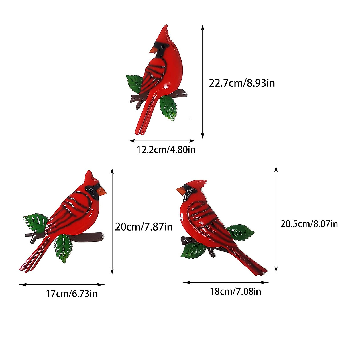 RESOYE 3 Pack Red Artificial Cardinal Birds, Metal Cardinals Ornaments Simulation Red Birds Wall Art Decorative Hanging Cardinal Sculptures for Wall Home Garden Party Holiday Decor