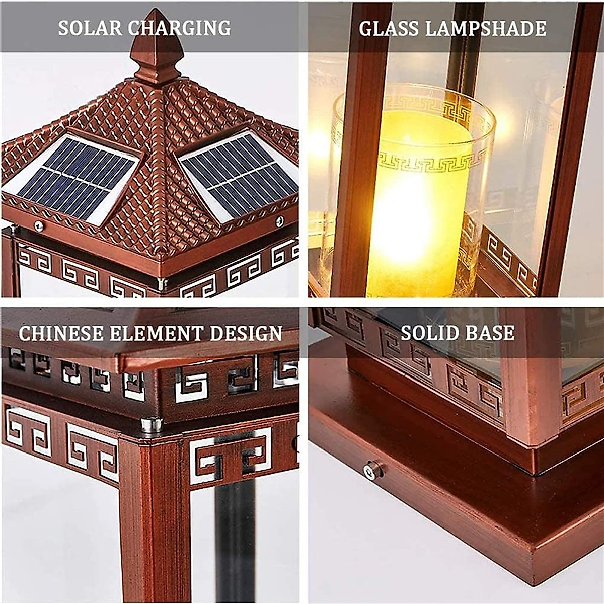 KLFJFD Solar Lights Outdoor,Chinese Style Solar Wall Lamp Outdoor LED Column Head Light Creative Outdoor Waterproof Column Light,for Home Garden