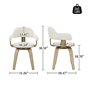 Art Leon Desk Chair No Wheels, Mid Century Modern Swivel Accent Chair, Boucle Fabric Upholstered Home Office Chair with Wood Legs for Living Room Bedroom, White