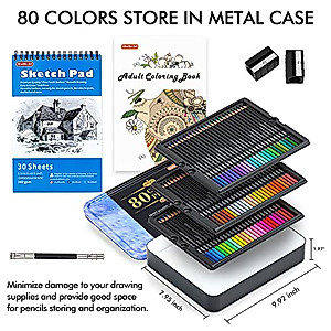 80 Colored Pencils, Shuttle Art Soft Core Coloring Pencils with Coloring Book, Sketch Pad and Sharpener, Premium Color Pencils for Adult Coloring, Sketching and Drawing, Art Supplies for Kids & Adults
