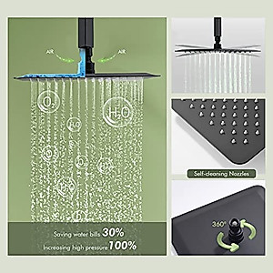 Bostingner Black Shower System with Body Spray Jets 10 Inch Rainfall Shower Ceiling Mounted Full Body Shower System Contain Rough-in Shower Valve, Matte Black