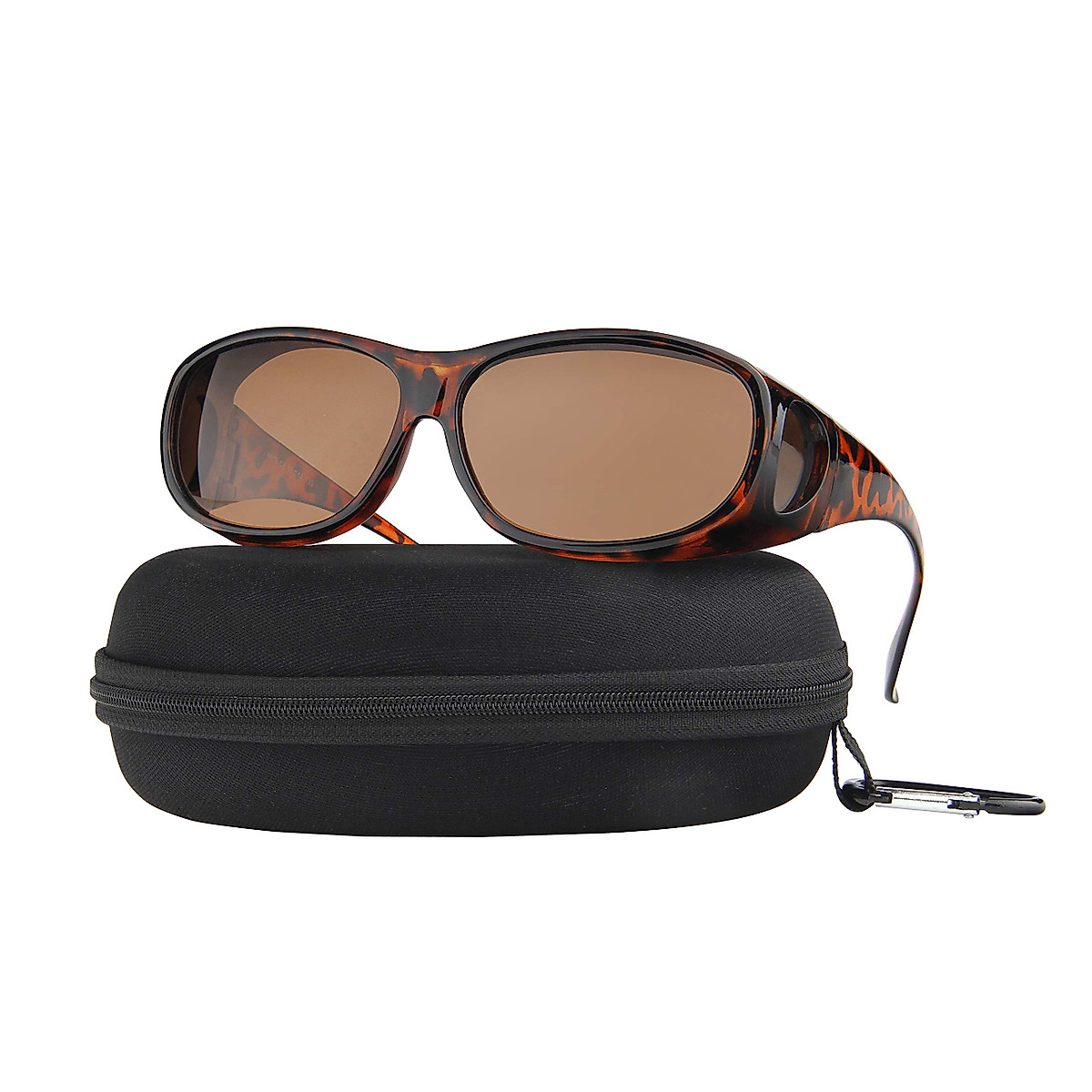 Fit Over Sunglasses Polarized Lens Case Included Wear Over Prescription Eyeglasses 100% UV Protection for Men and Women Brown Lens