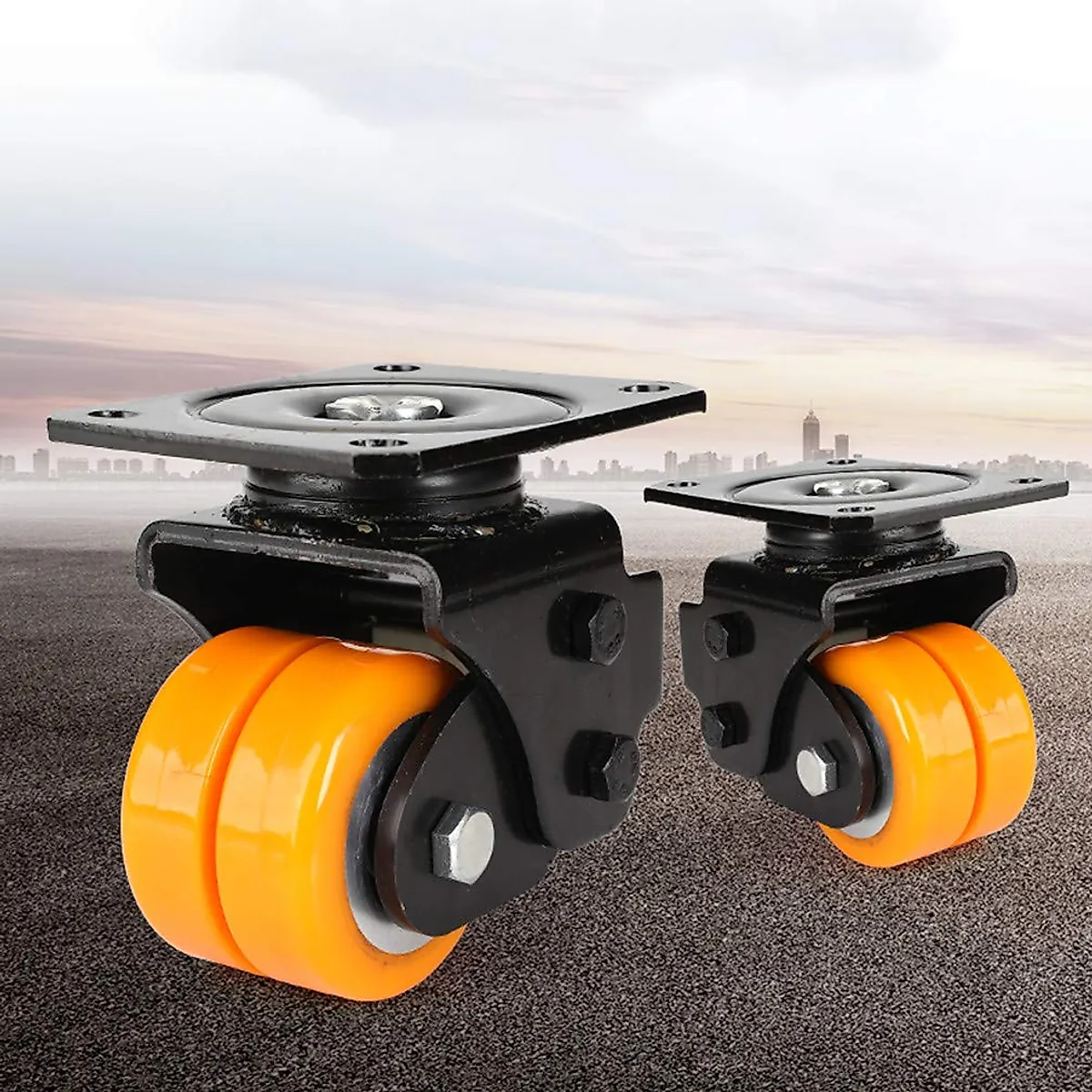 Chair Castors,Swivel Caster Wheels,Yellow Swivel Gate Wheel Polyurethane Plate Caster Fence Hardware,Heavy Duty Double Wheel,Scalable Double Spring Loaded,Secondary Shock Absorption,Plane Bearing,for