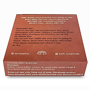 Spiraleaf Shampoo & Shave Bar, Sweet Orange & Lemongrass Essential Oils, Limited Ingredients, Concentrated Formula, USA Made (Orange Zest)