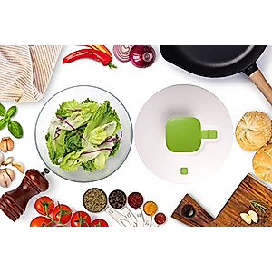 Brieftons QuickPush Salad Spinner: Large 6.3-Quart Vegetable Washer Dryer Strainer Drainer, Easy One-Handed Handle & Brake, Fast Spin Cycles, Compact Storage, to Wash, Clean & Dry Vegetables, Fruits