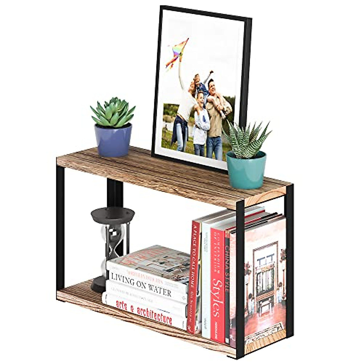 Wallniture Roca 17"x6" Bookshelf for Living Room Decor, Bathroom Organizer Shelf for Bathroom Accessories, 2 Tier Floating Shelves for Bedroom, Office, Burnt Finish