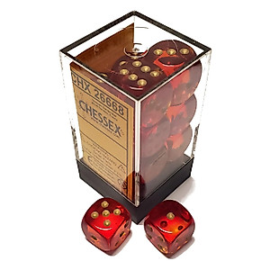Gemini Dice Block | Set of 12 Size D6 Dice Designed for Board Games, Roleplaying Games and Miniature Games | Premium Quality 16 mm Dice | Translucent Red, Yellow and Gold Color | Made by Chessex