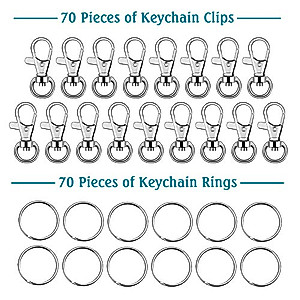 140Pcs Keychain Hooks with Key Rings, Flasoo Keychain Hardware with 70Pcs Swivel Clasps Lanyard Snap Hook and 70Pcs Keychain Rings for DIY Crafts, Resin and Jewelry Making
