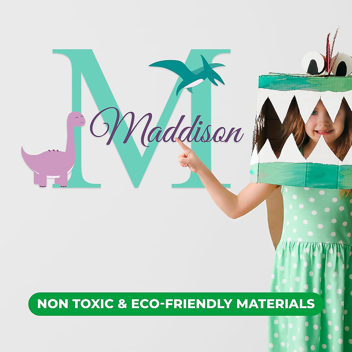 EGD Multiple Font Custom Name & Initial Dinosaur Wall Decals I Personalized Dinosaur Bedroom Decor for Boys or Girls I Birthday Party Supplies I Nursery Wall Decal I Multiple Element Options