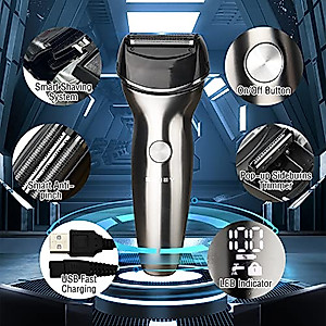 Foil Shaver for Men, Rechargeable Electric Razor, Wet and Dry Waterproof IPX6, Body Shavers with Pop-up Beard Trimmer, LED Display, 8200 RPM