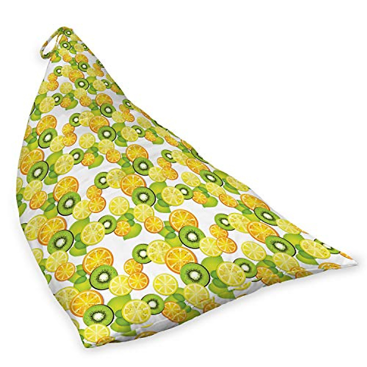 Lunarable Fruits Lounger Chair Bag, Pattern with Slice Orange, Kiwi and Lemon Water Drops Vegetation Gastronomic, High Capacity Storage with Handle Container, Lounger Size, Apple Green Yellow