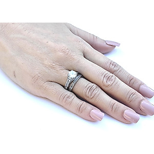 Lanyjewelry 1 Carat CZ Womens Stainless Steel Wedding Bridal Anniversary Promise Ring Set - Size 5