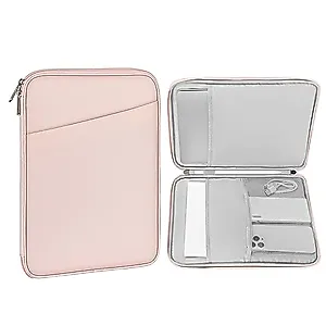 MoKo 12.9 Inch Tablet Sleeve Bag, Compatible with iPad Pro 12.9 M2 2022/2021/2020/2018/Pro 12.9 2017, Surface Laptop Go 12.4", Galaxy Tab S8+ 12.4", Waterproof Bag Carrying Case with Pocket, Pink