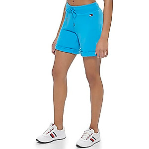 Tommy Hilfiger Women's Drawcord Waist Cuffed Comfortable French Terry Short, Atlantic Blue