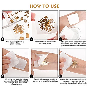 DPKOW 9 Sheets Gold Temporary tattoos, Gold Tattoos Temporary Metallic Tattoos Moon Star Butterfly Glitter Tattoos Festival Tattoos Flash Fake Waterproof Tattoo Stickers for Women Girls Body Art