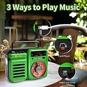 Emergency Weather Hand Crank Radio, Solar Powered, Hand Crank, AM/FM/NOAA Weather Radio,Phone Charger,Aux Music Play, SOS Alarm, LED Flashlight for Hurricanes,Tornadoes Green