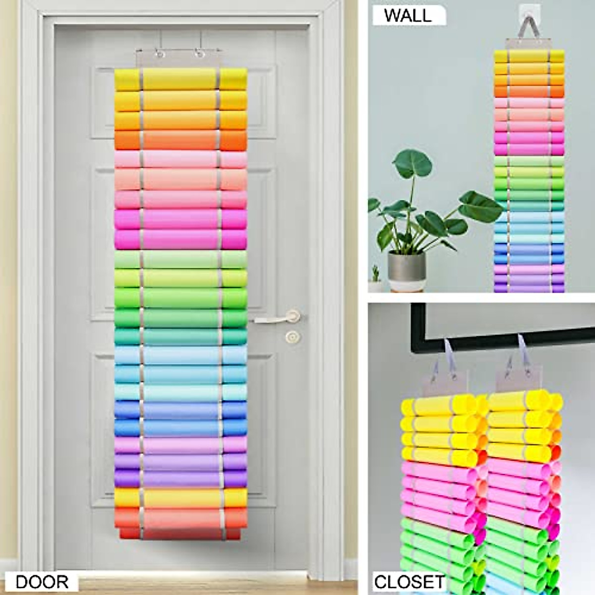 HOME SHARON Vinyl Roll Holder - 48 Rolls Storage Organizer, Nylon Organizer for Vinyl Sheet, Cardstock, Scrapbook Paper - Hanging Hook and Strap Included