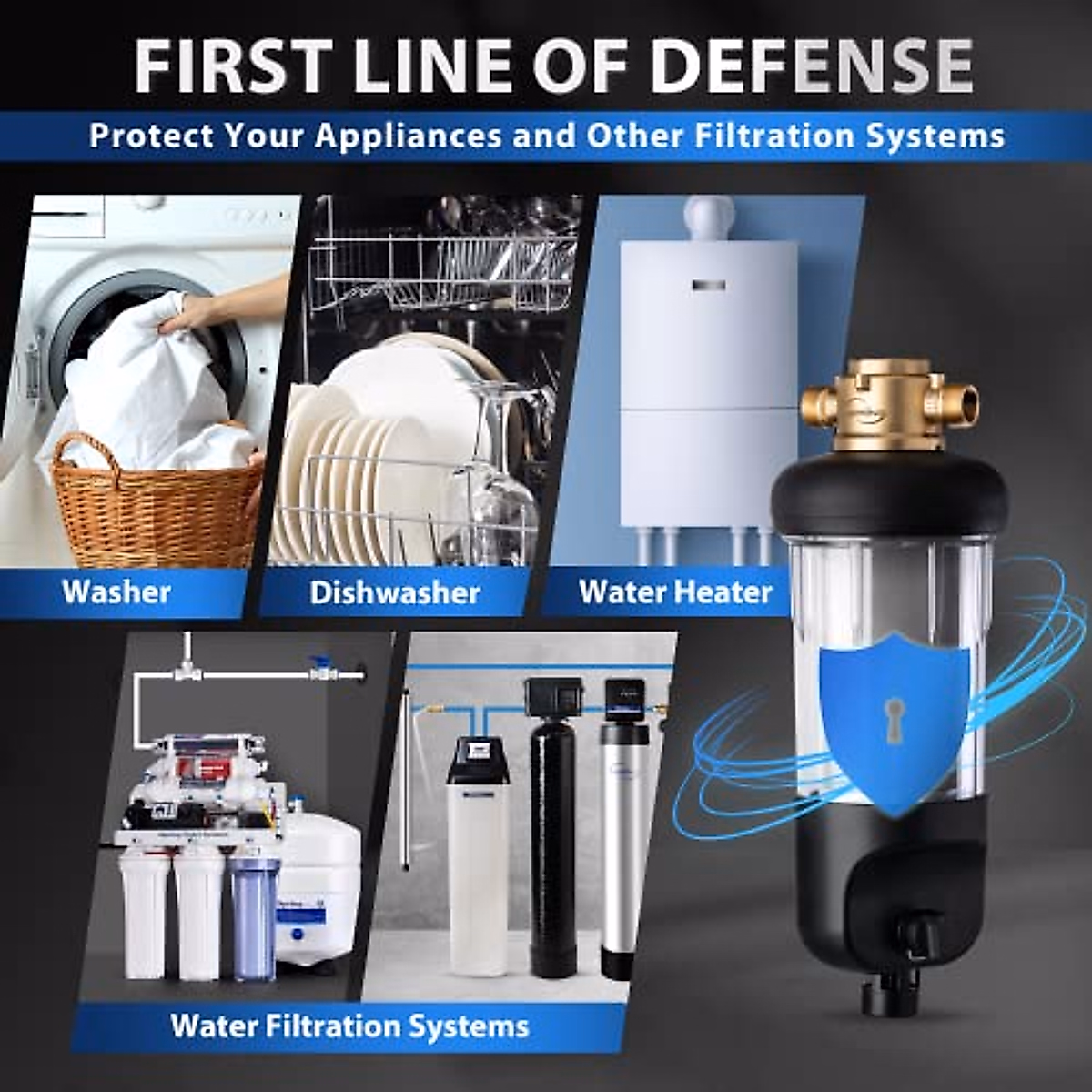 iSpring WSP50J Reusable Whole House Spin-Down Sediment Water Filter, Upgraded Jumbo Size, Large Capacity, 50-Micron Flushable Prefilter Filtration, 1" MNPT + 3/4" FNPT, Lead-Free Brass
