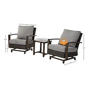 Grand patio Outdoor 3-Piece Aluminum Conversation Furniture Sofa Set Wicker Stationary Rockers with Wood Grain Finish and Coffee Table, Removable Olefin Cushion Dark Brown