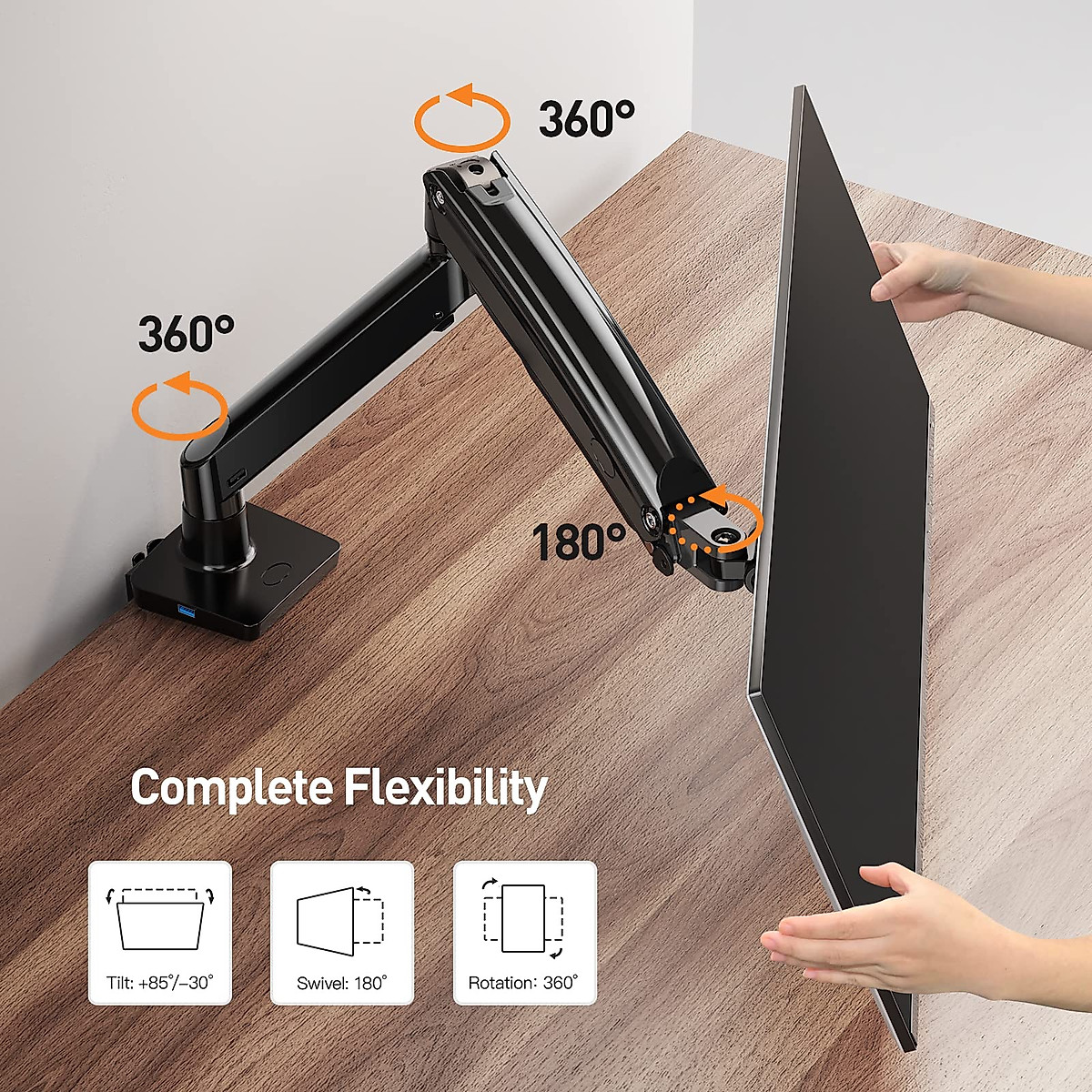 ErGear Single Monitor Mount for 13 to 40 inches Ultrawide Screens, Holds 26.5lbs, Gas Springs Single Monitor Arm, Single Monitor Stand with Swivel, Tilt, Rotation for Home and Office, VESA 75/100mm