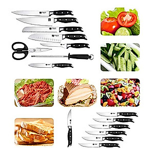 J&J Pop Series 16-Piece Kitchen Knives, Stainless Steel Chef's Knife Set with Wooden Block…
