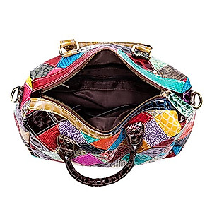 Women's Purses and Bags Multicolored, Genuine Leather Patchwork Tote Bag Large Capacity with A Detachable Shoulder Strap