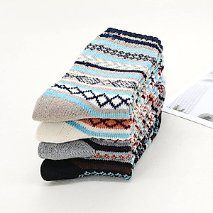 Mens Warm Wool Socks Soft Cozy Socks for Fall Winter Sports Socks Cashmere Athletic Crew Socks for Men Size 10-13 B (4 Pair Diamond)