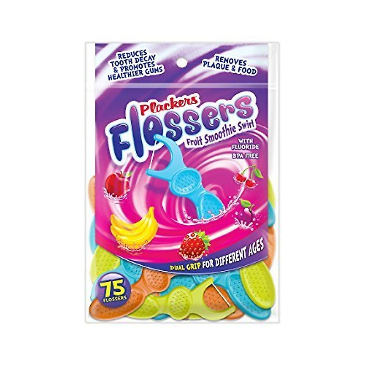 Plackers Kids Flossers Fruit Smoothie Swirl, 225 Count, Pack of 3